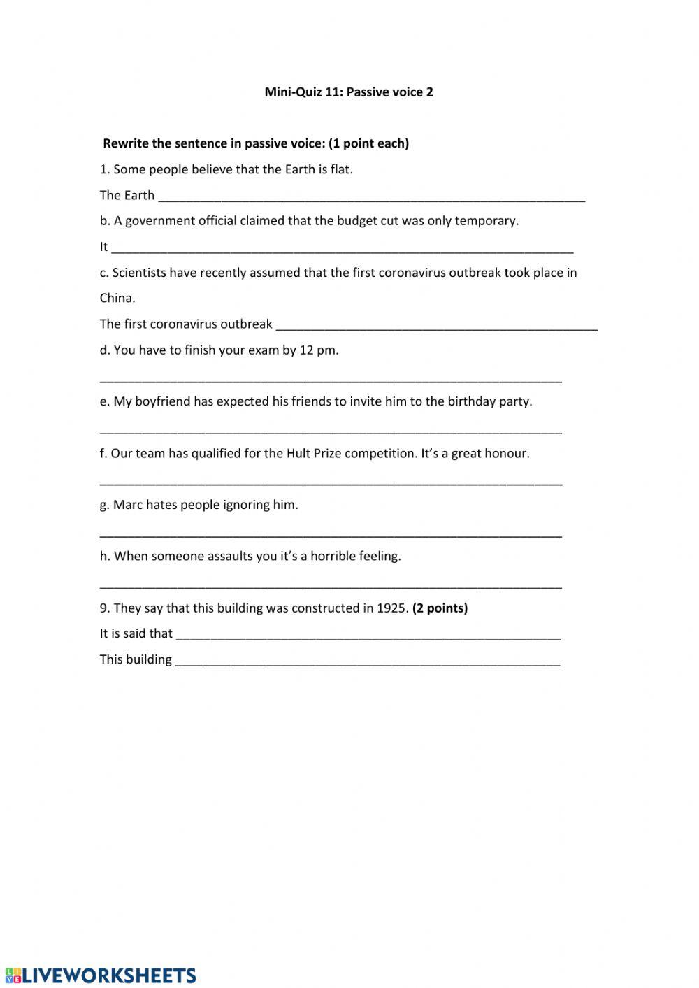 Grammar Videos Mini Quiz 12 worksheet | Live Worksheets