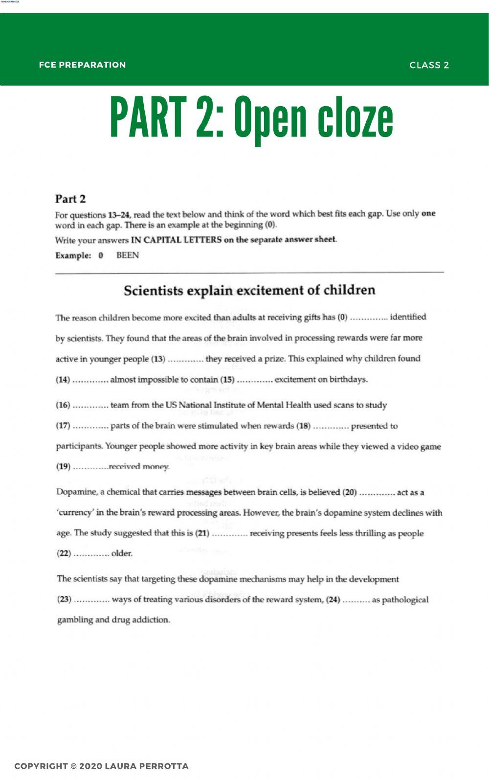 FCE- Open cloze online exercise for | Live Worksheets