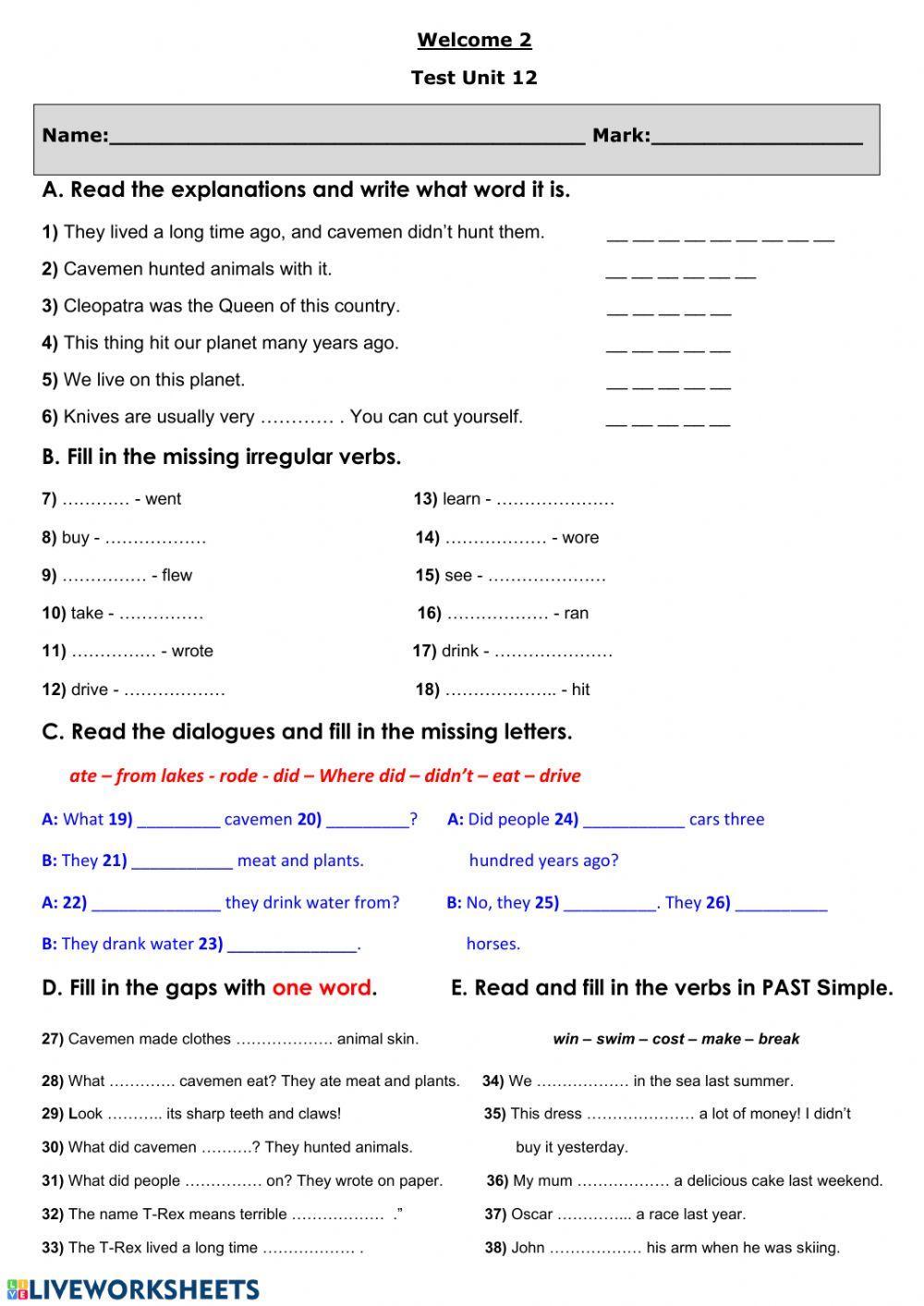 Welcome 2 unit … | Free Interactive Worksheets | 99863