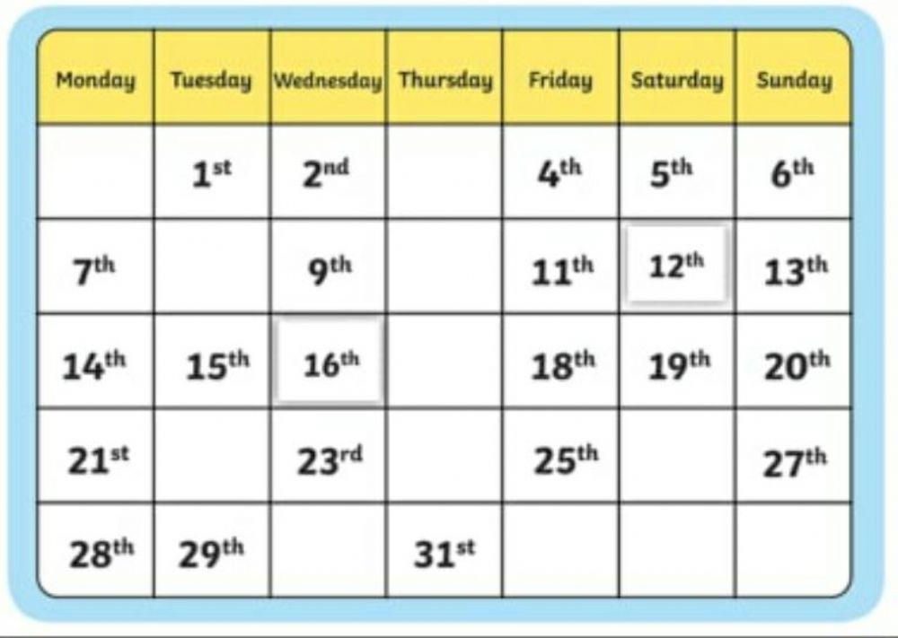 Calendar | Free Interactive Worksheets | 99969