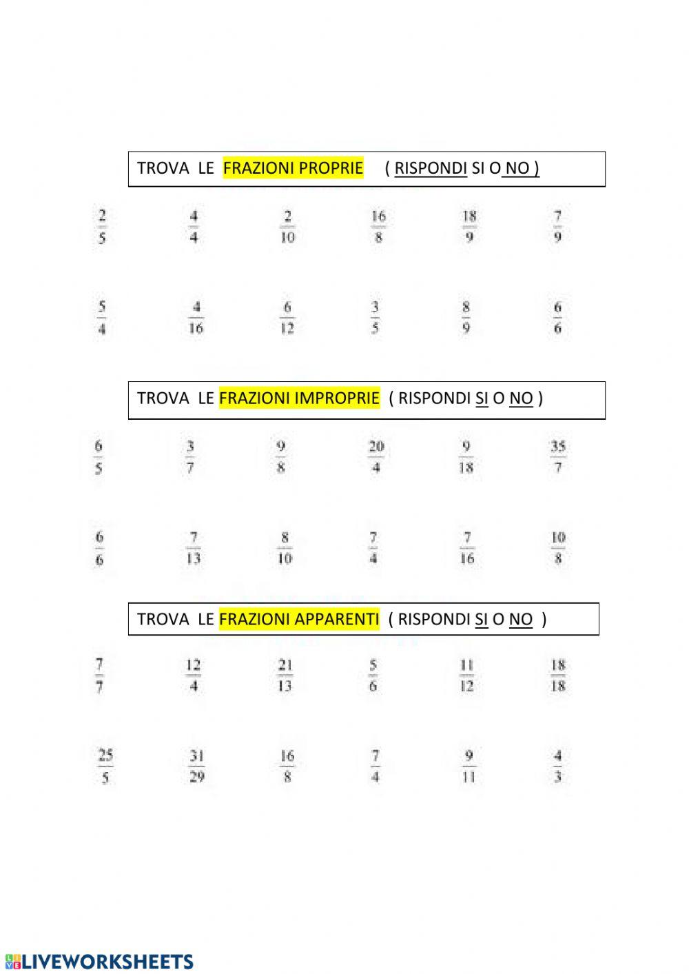 Frazioni propri… | Free Interactive Worksheets | 100192