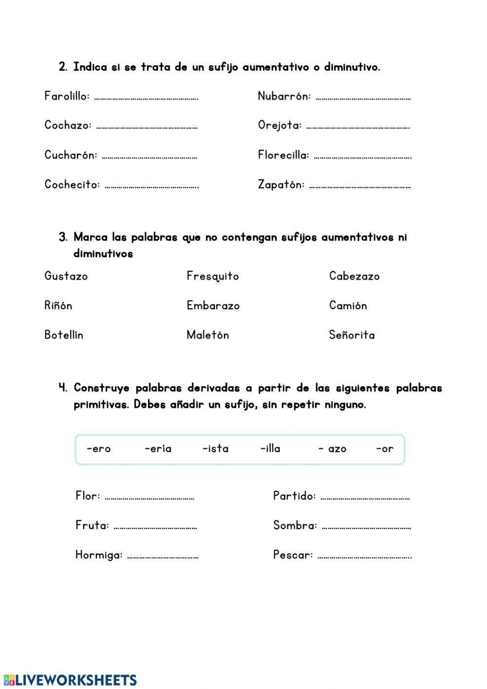 Sufijos worksheet | Live Worksheets