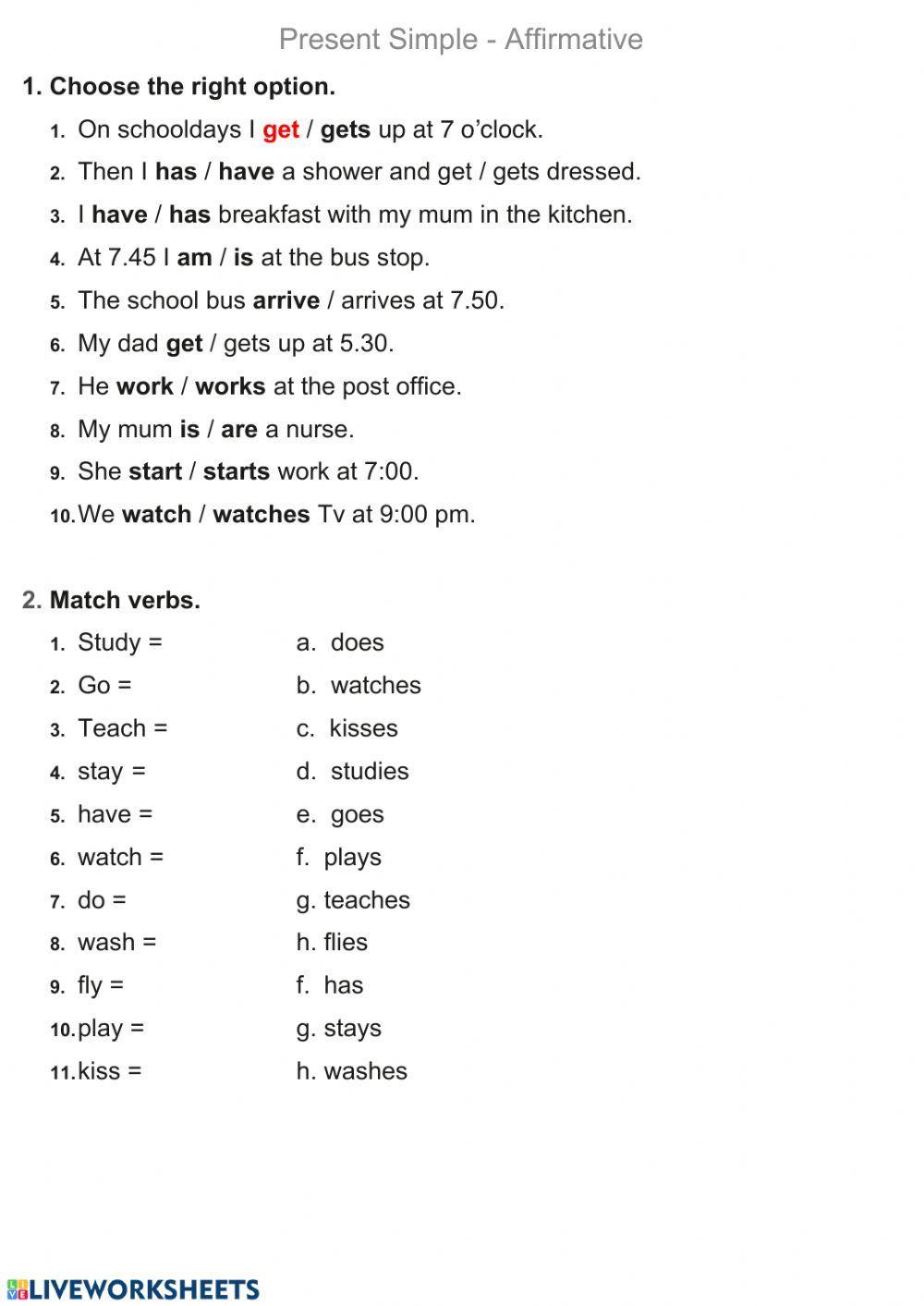 Simple present … | Free Interactive Worksheets | 100692