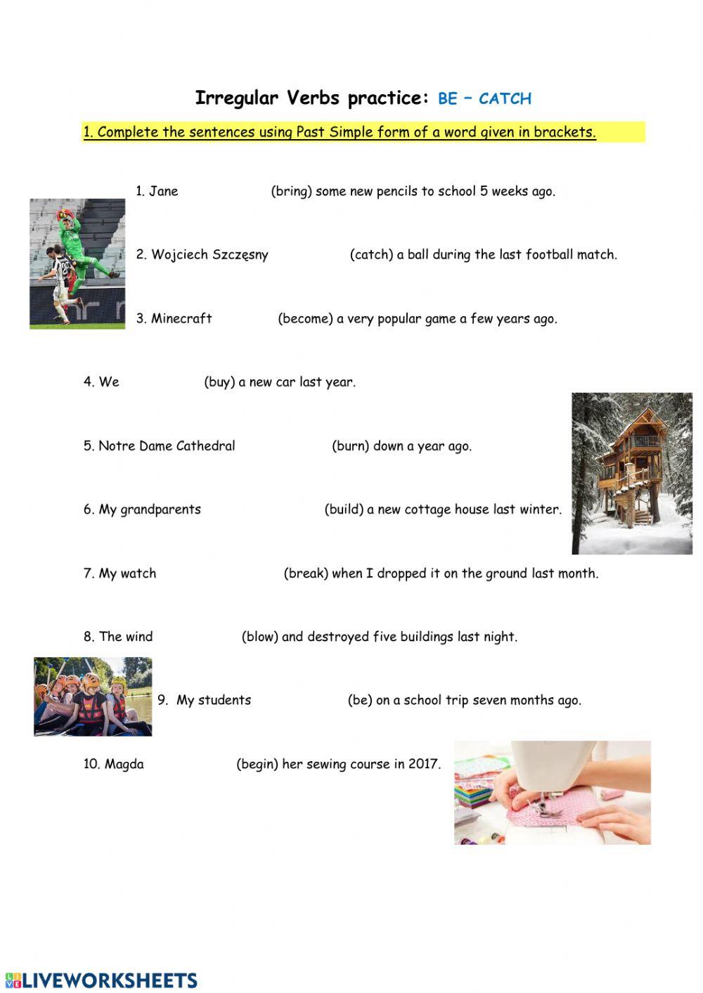 Irregular Verbs be-catch interactive worksheet | Live Worksheets