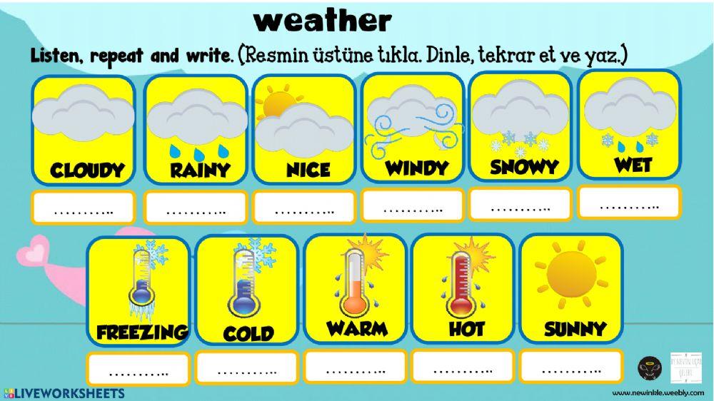 Weather listen and write interactive worksheet | Live Worksheets