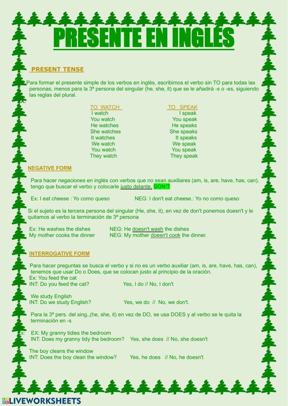 Presente simple | Free Interactive Worksheets | 101043