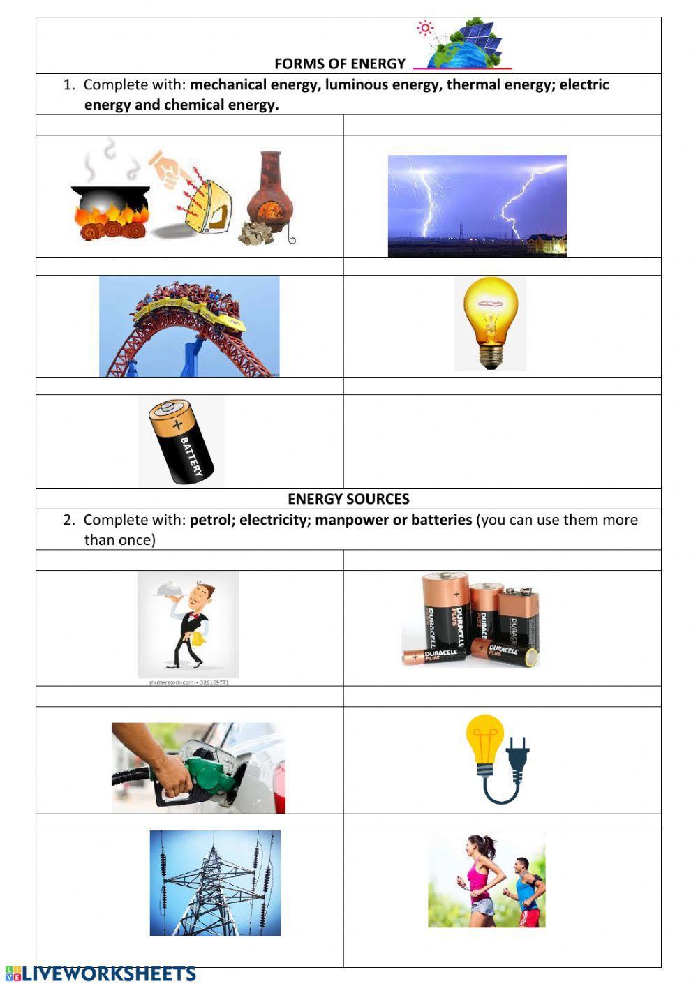 Types Of Energy Interactive Worksheet Science Worksheets - V