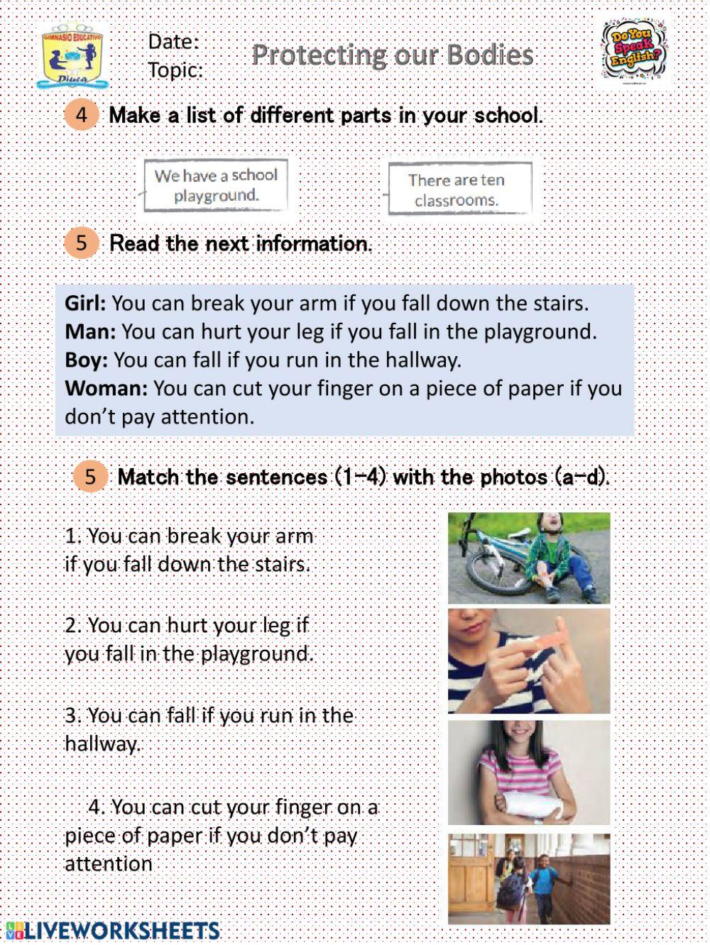 Protecting Our Bodies worksheet | Live Worksheets