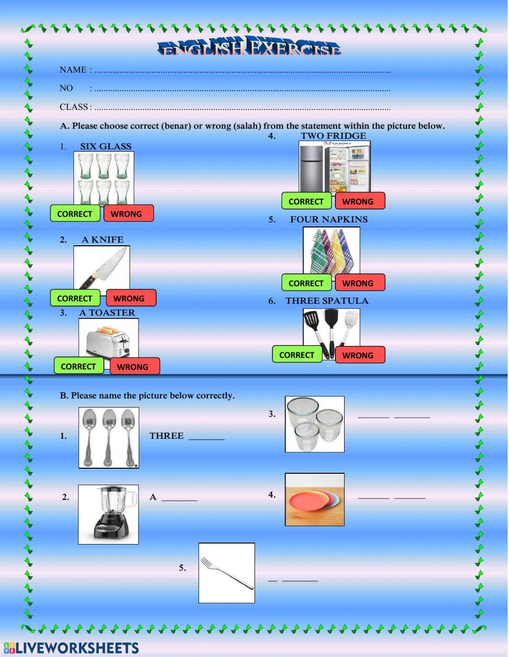Things in the kitchen interactive worksheet | Live Worksheets