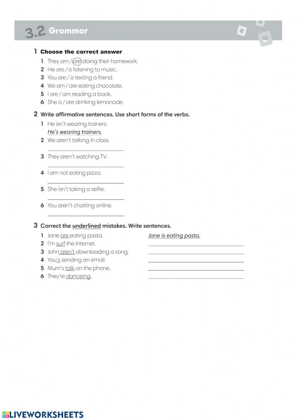 GG2.3.2.Grammar:Present Continuous online exercise for | Live Worksheets