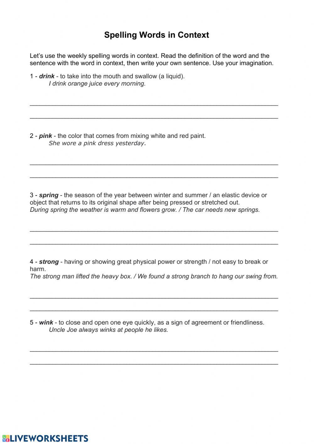 Spelling Words in Context worksheet | Live Worksheets