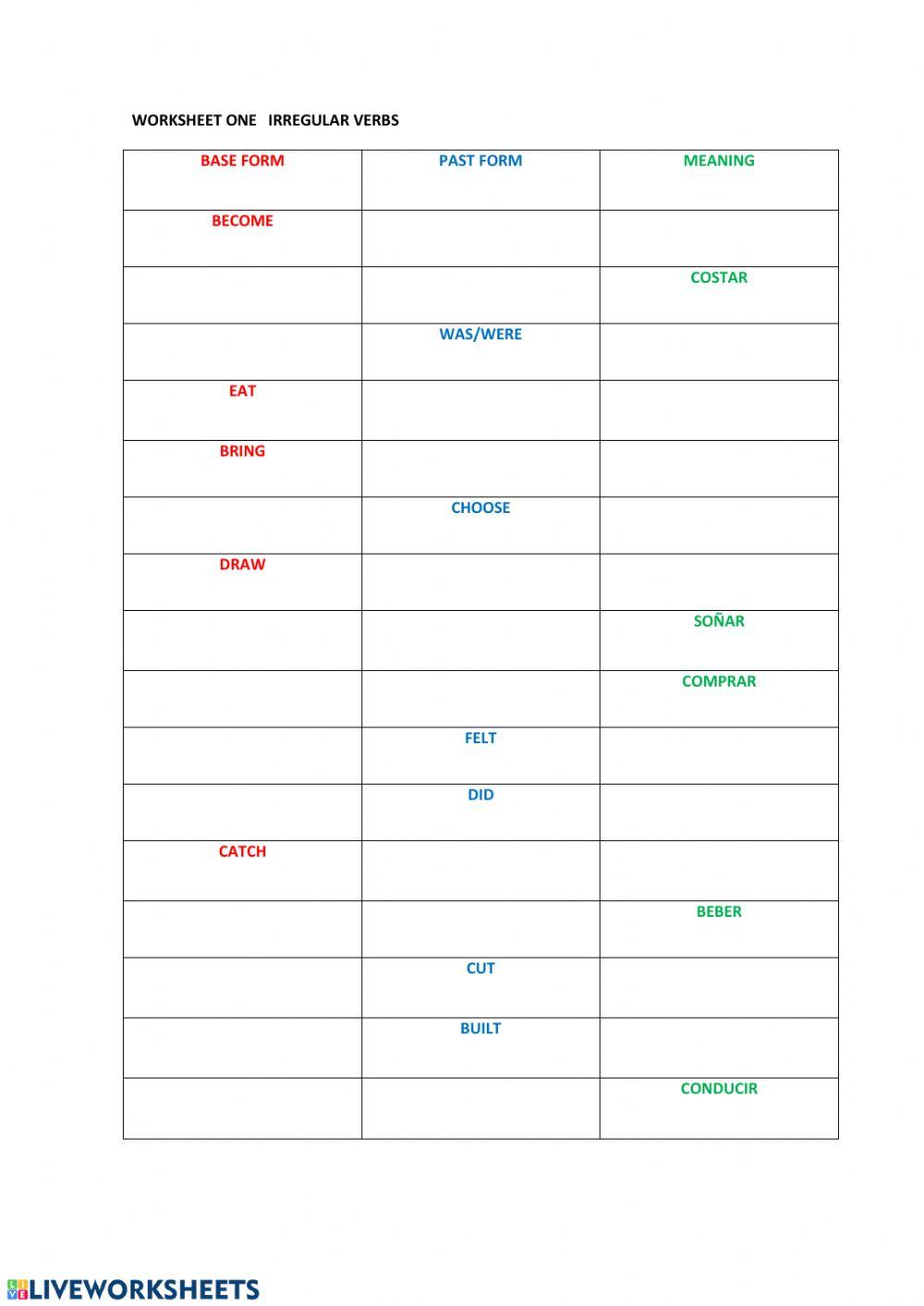 irregular verbs chart online exercise for | Live Worksheets