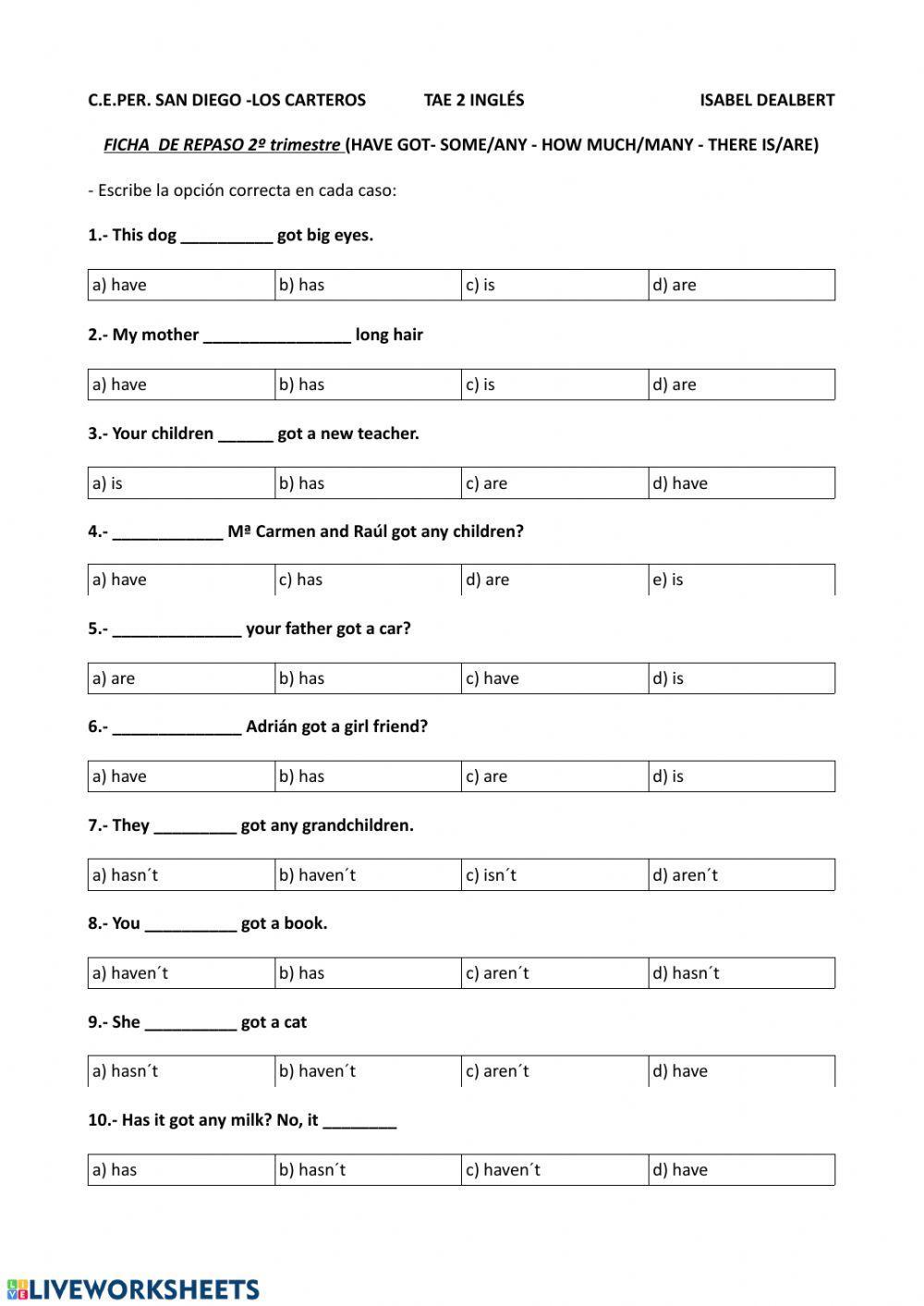 REPASO HAVE GOT… | Free Interactive Worksheets | 101947
