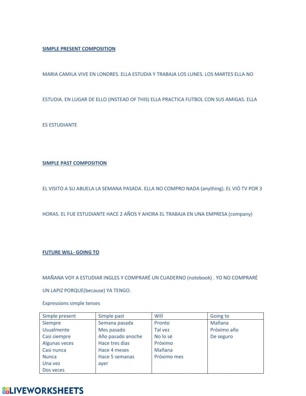 Simple tenses 101927 | miguelactive | Live Worksheets