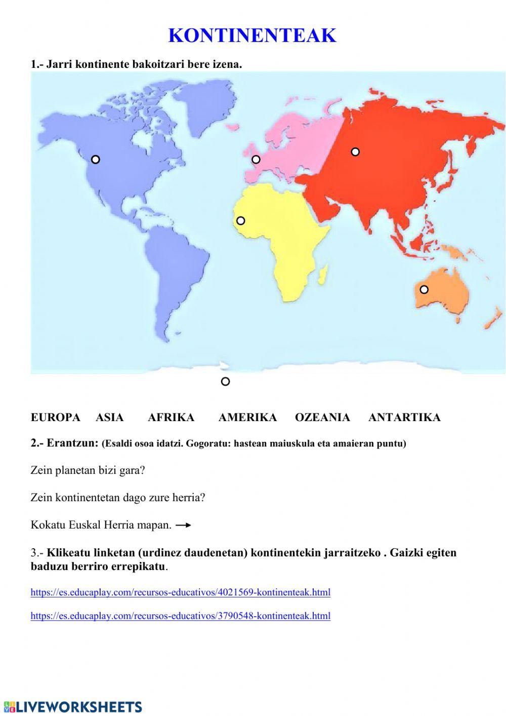 KONTINENTEAK 5477255 | yolandaLH3 | Live Worksheets