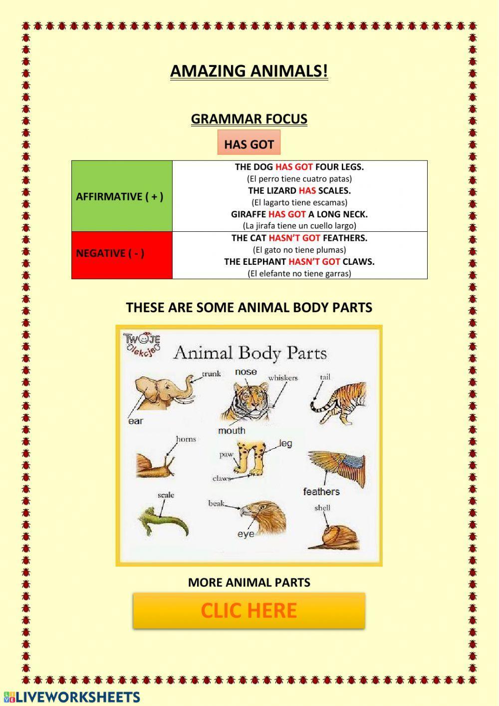 Amazing Animals - has got worksheet | Live Worksheets