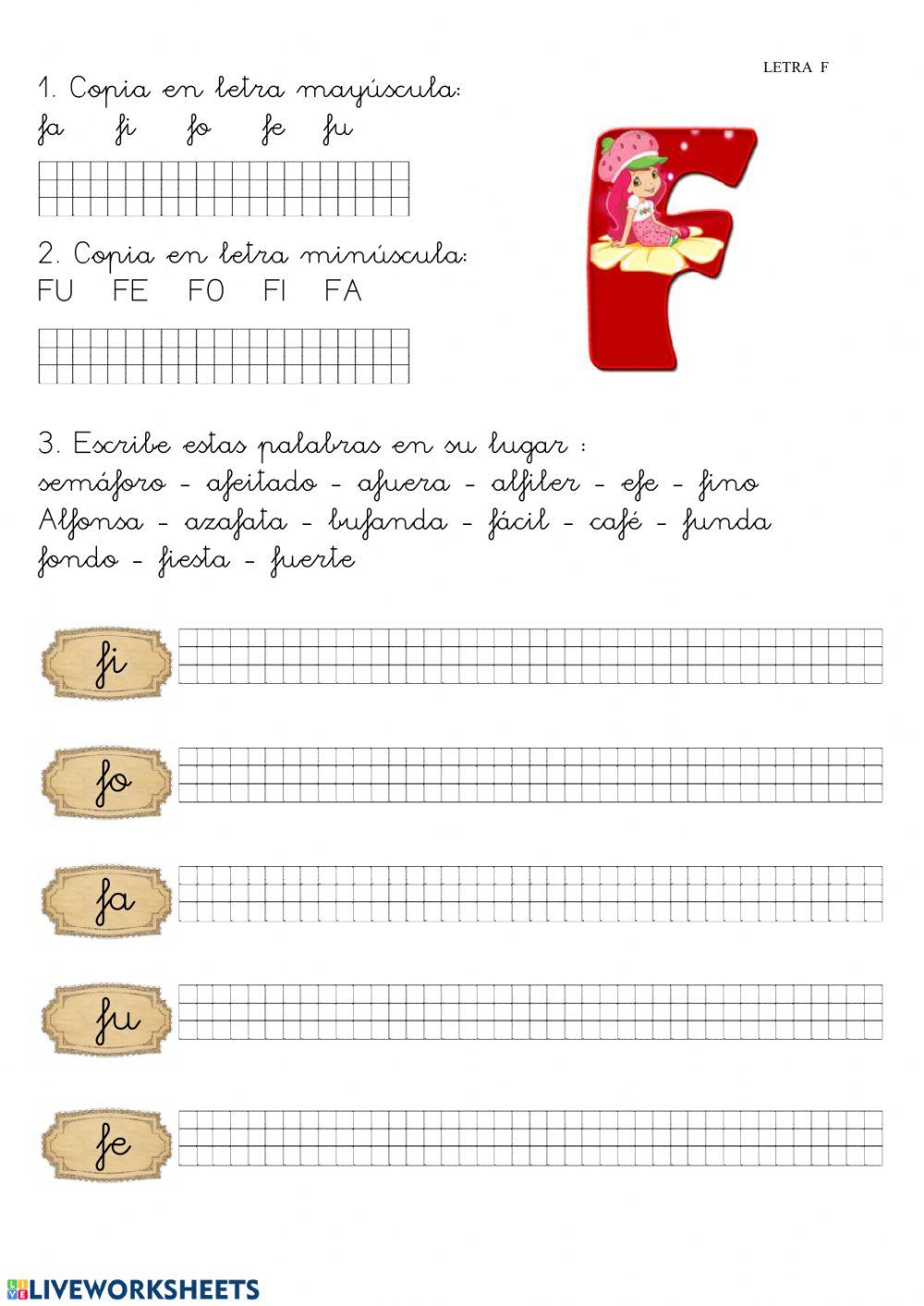 Letra F | Free Interactive Worksheets | 102226