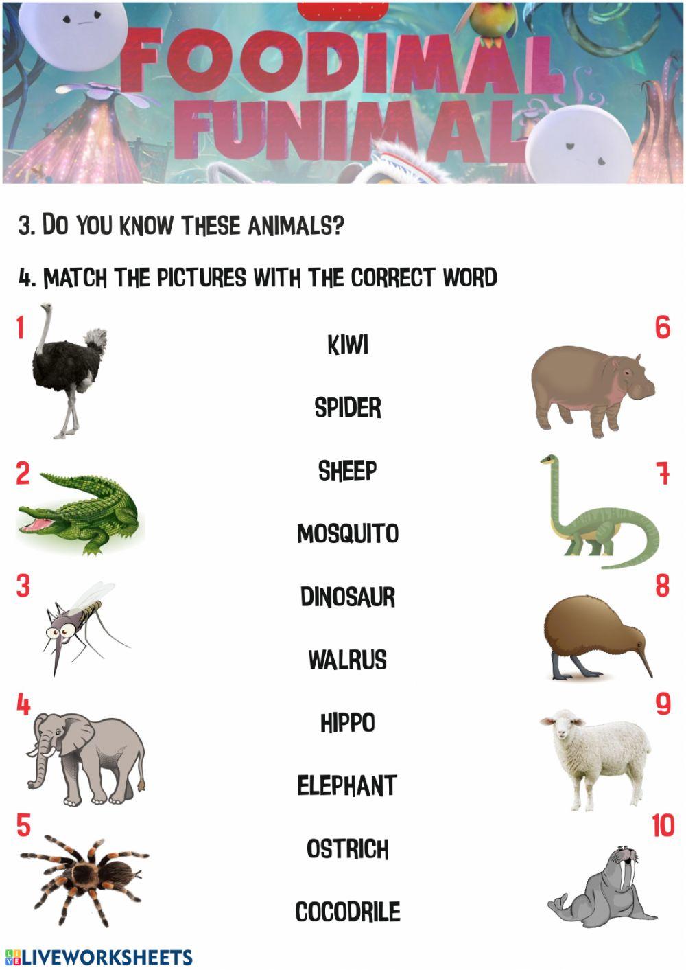 Foodimals 1-2 worksheet | Live Worksheets