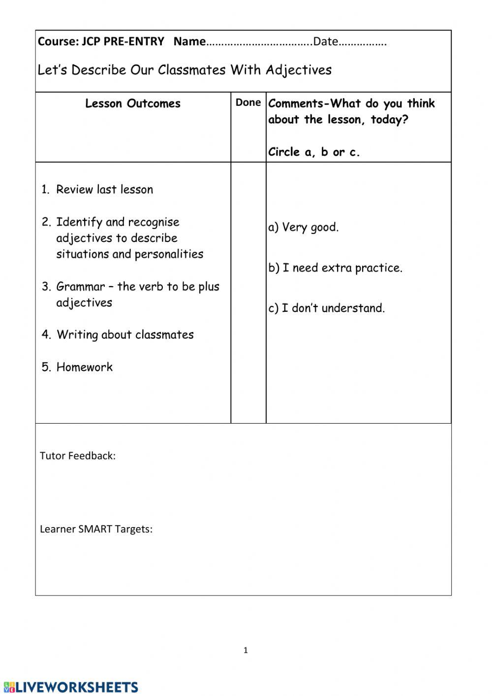 Adjectives workbook worksheet | Live Worksheets