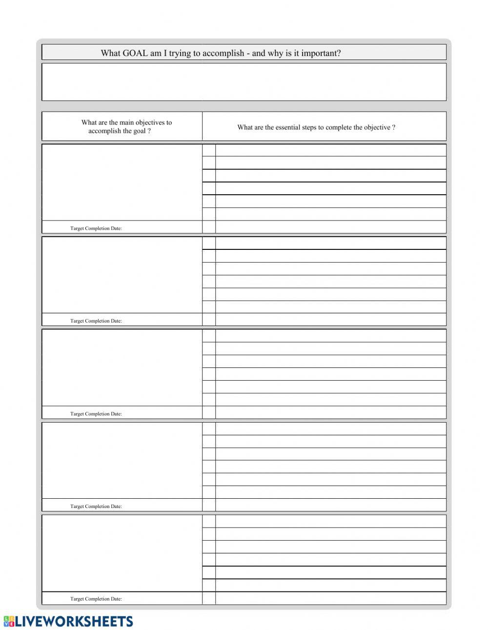 Goal Expanding Worksheet worksheet | Live Worksheets