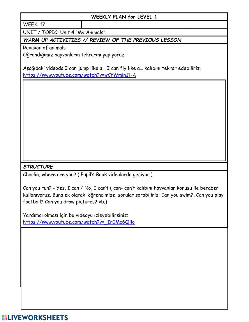 Level 1 week 17 wp worksheet | Live Worksheets
