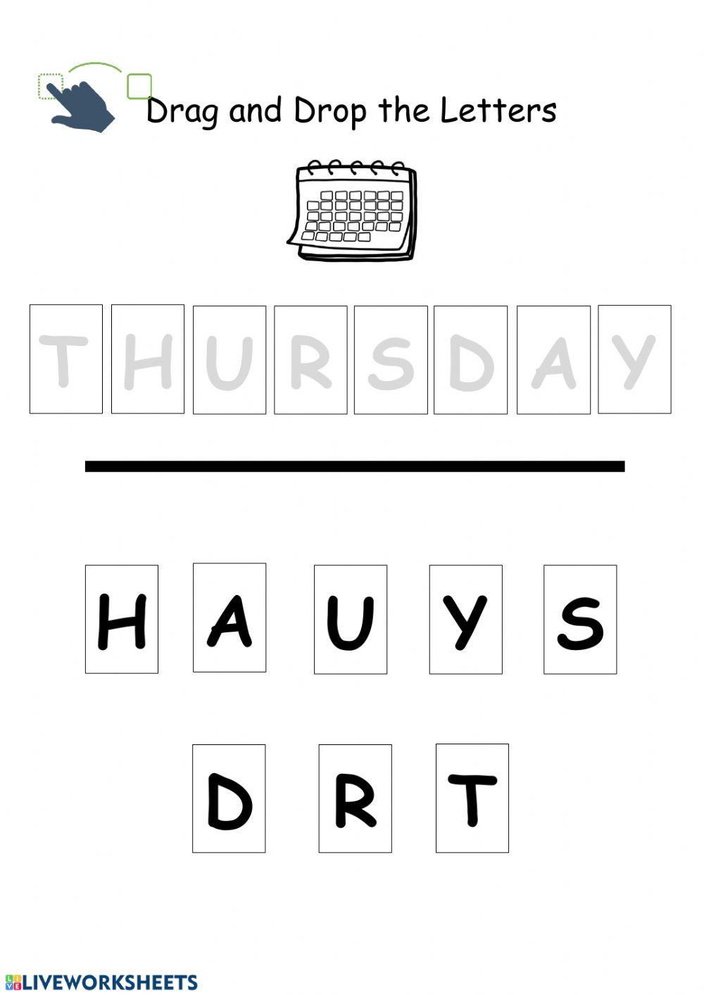 Thursday Drag a… | Free Interactive Worksheets | 102366