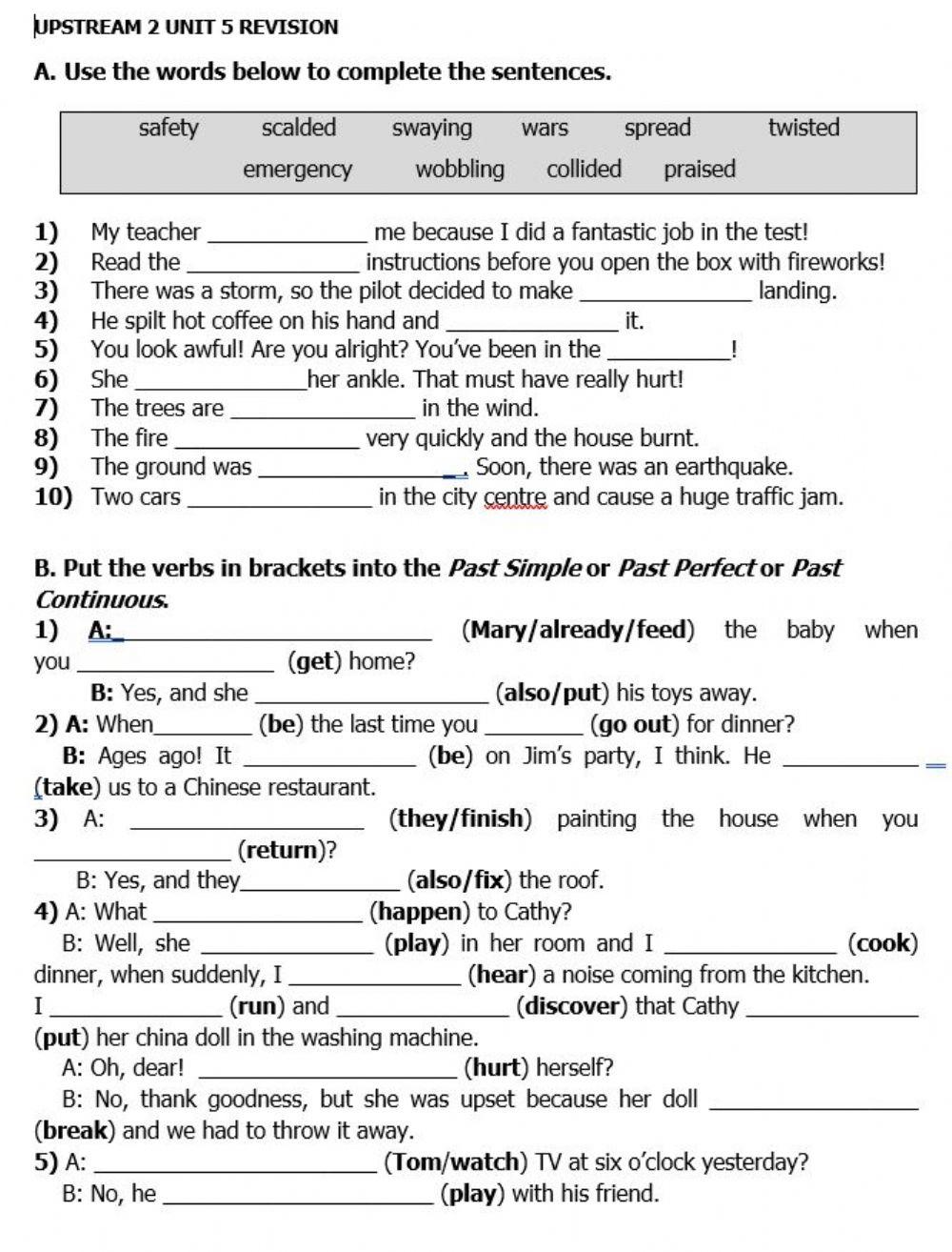 Upstream 2 Unit 5 Revision worksheet | Live Worksheets