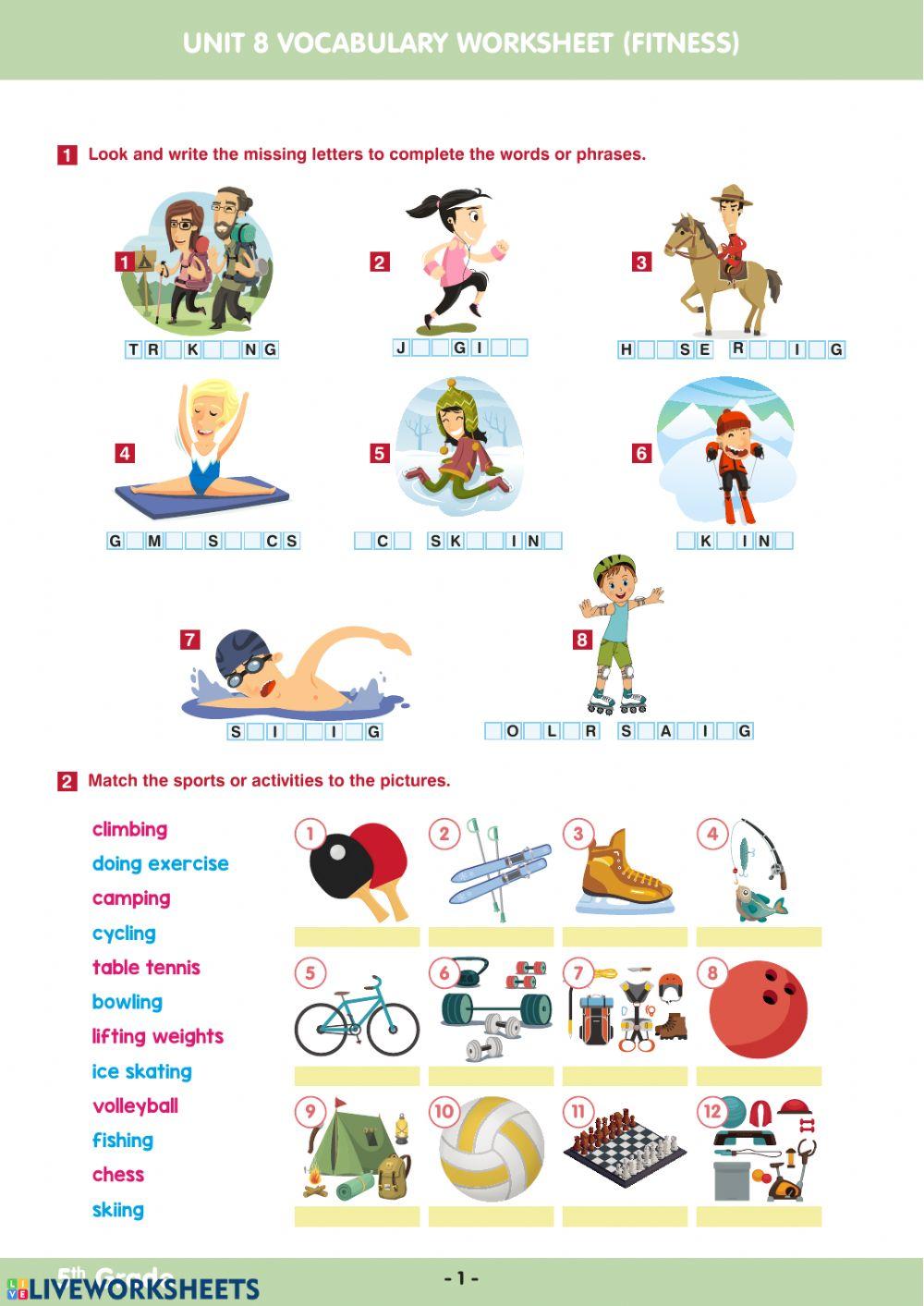 Fitness | Free Interactive Worksheets | 5467878