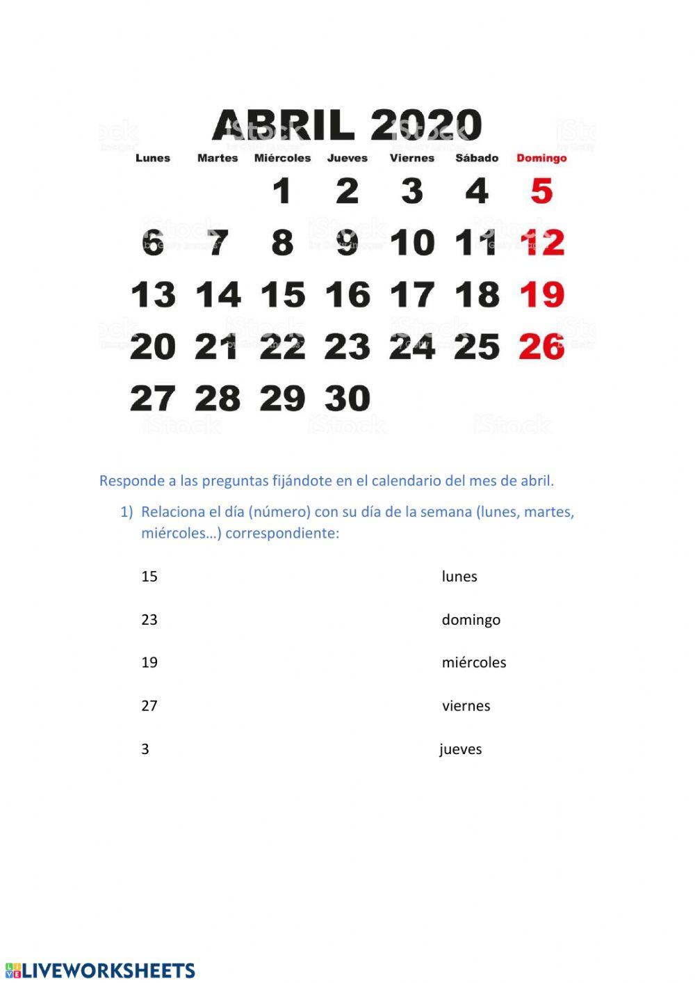 Tema 7. El mes worksheet | Live Worksheets