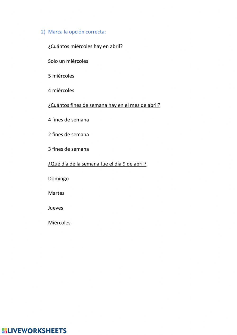 Tema 7. El mes worksheet | Live Worksheets