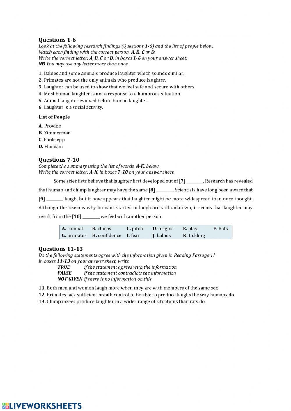 IELTS reading practice worksheet | Live Worksheets