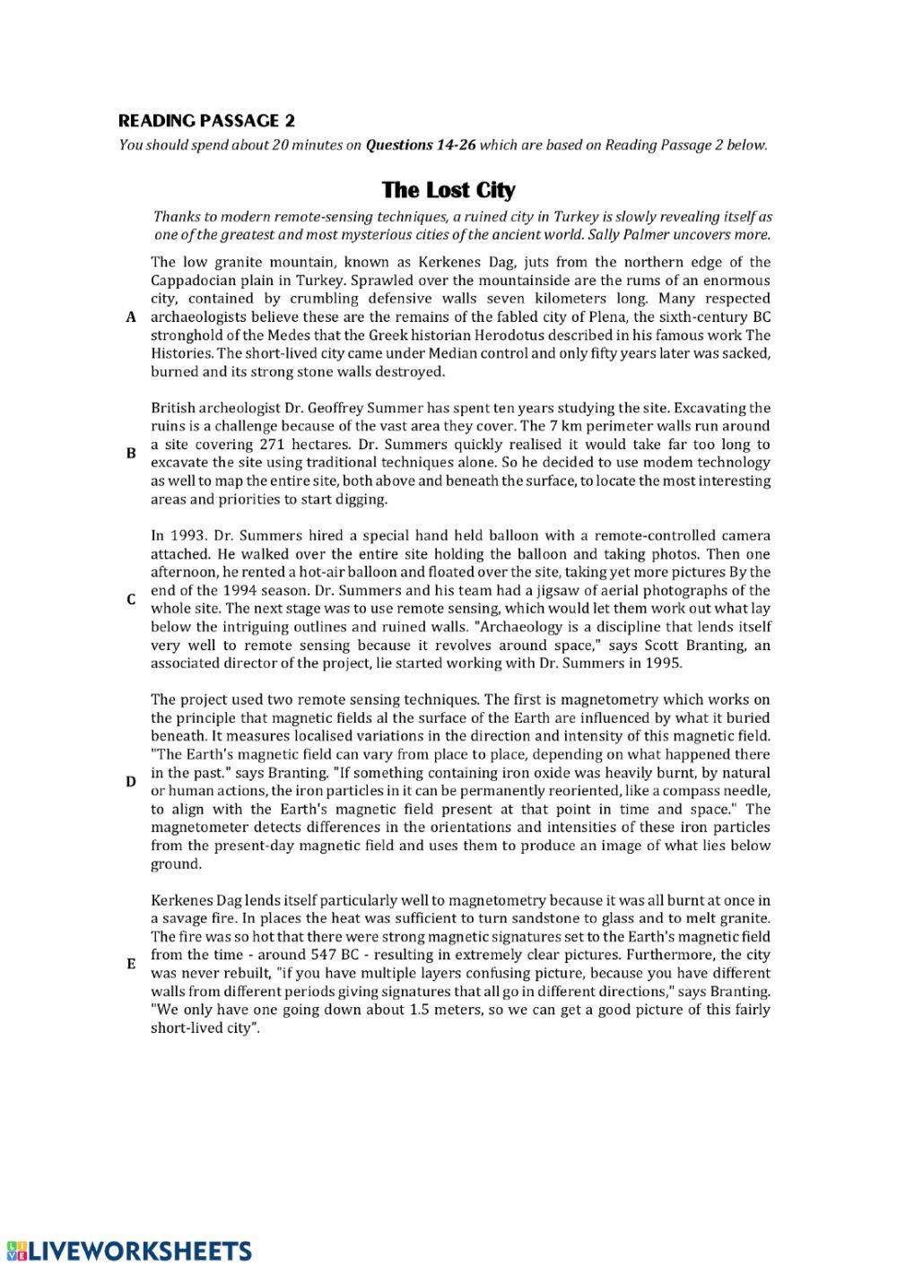 IELTS reading practice worksheet | Live Worksheets