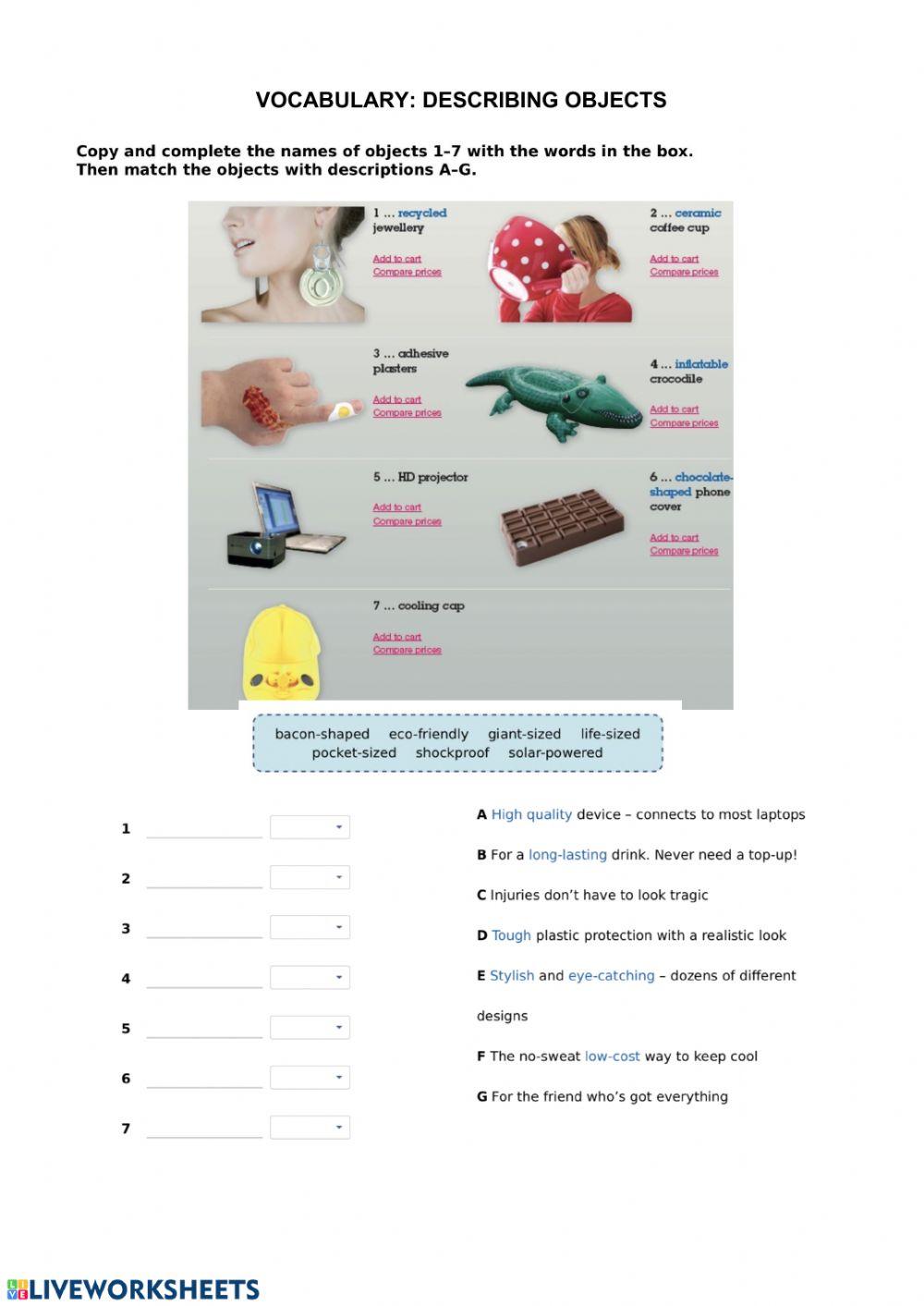 Describing objects interactive worksheet | Live Worksheets