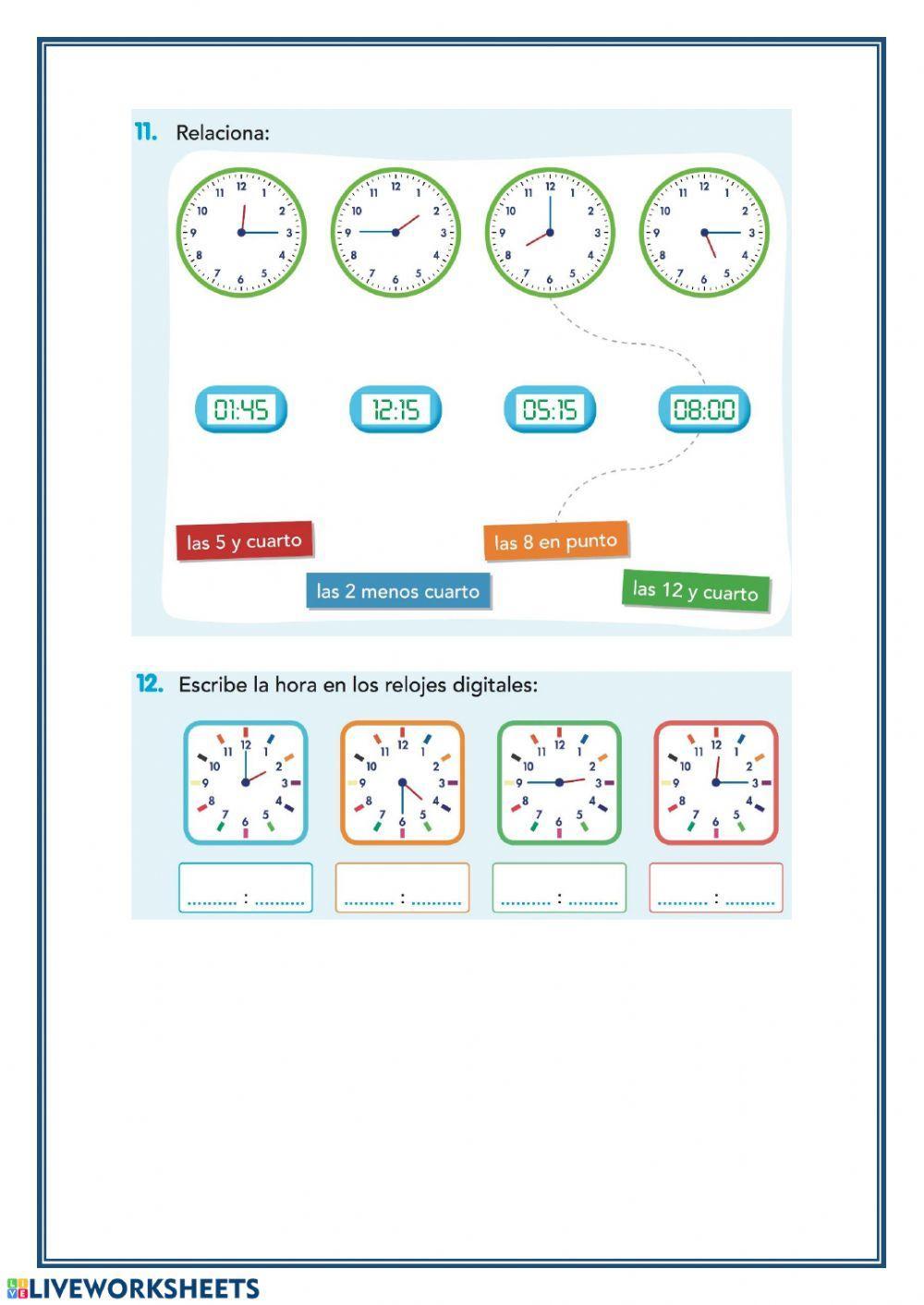 Relojes interactive worksheet | Live Worksheets