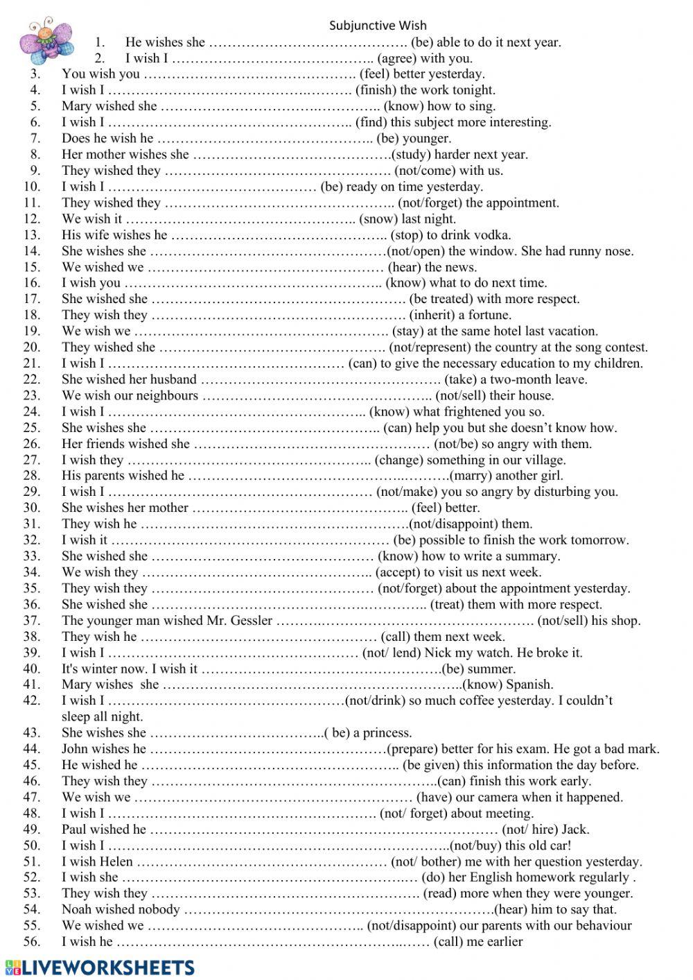 Wish Clauses | Free Interactive Worksheets | 5482263