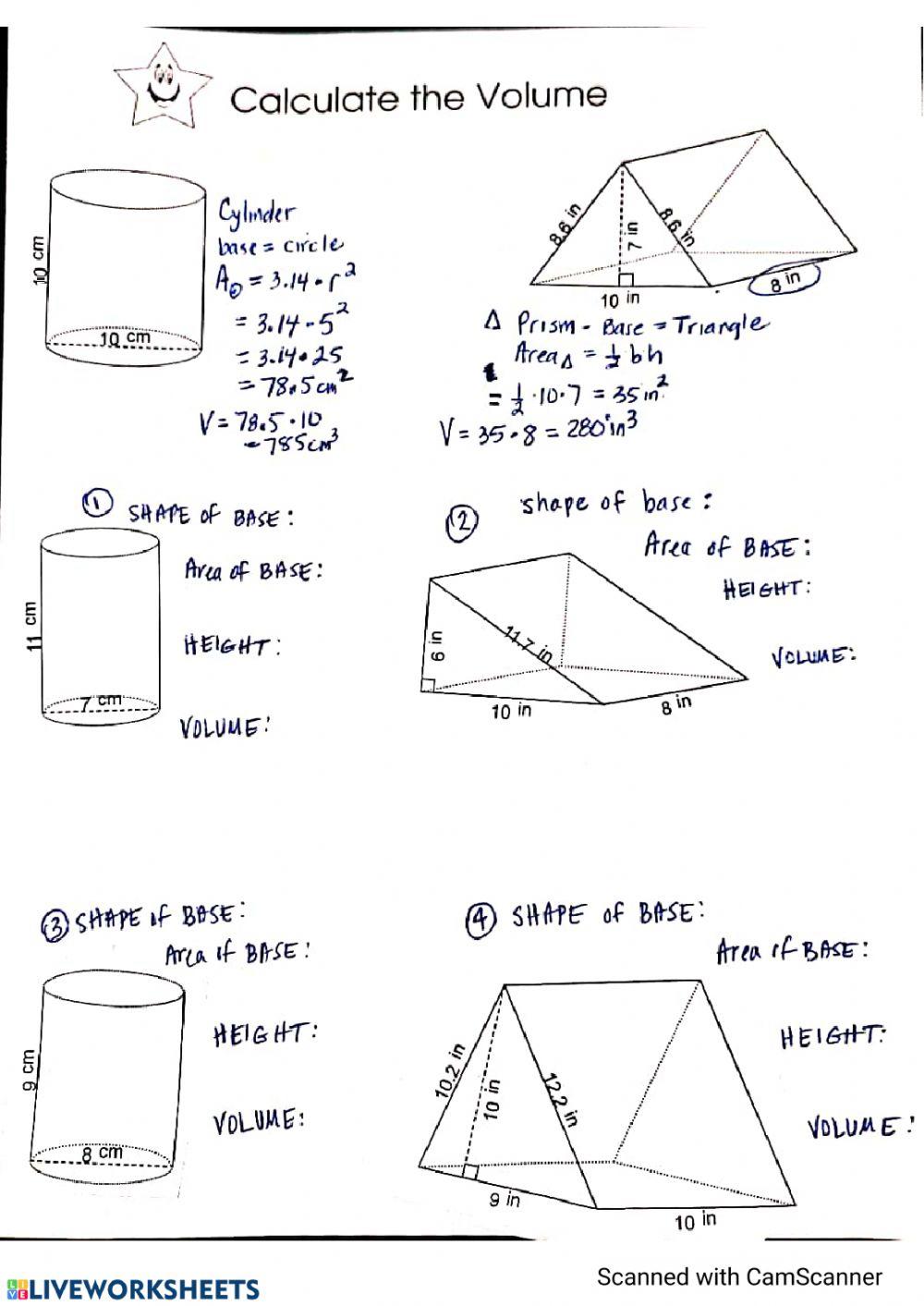 Volume Prisms and Cylinders online exercise for | Live Worksheets