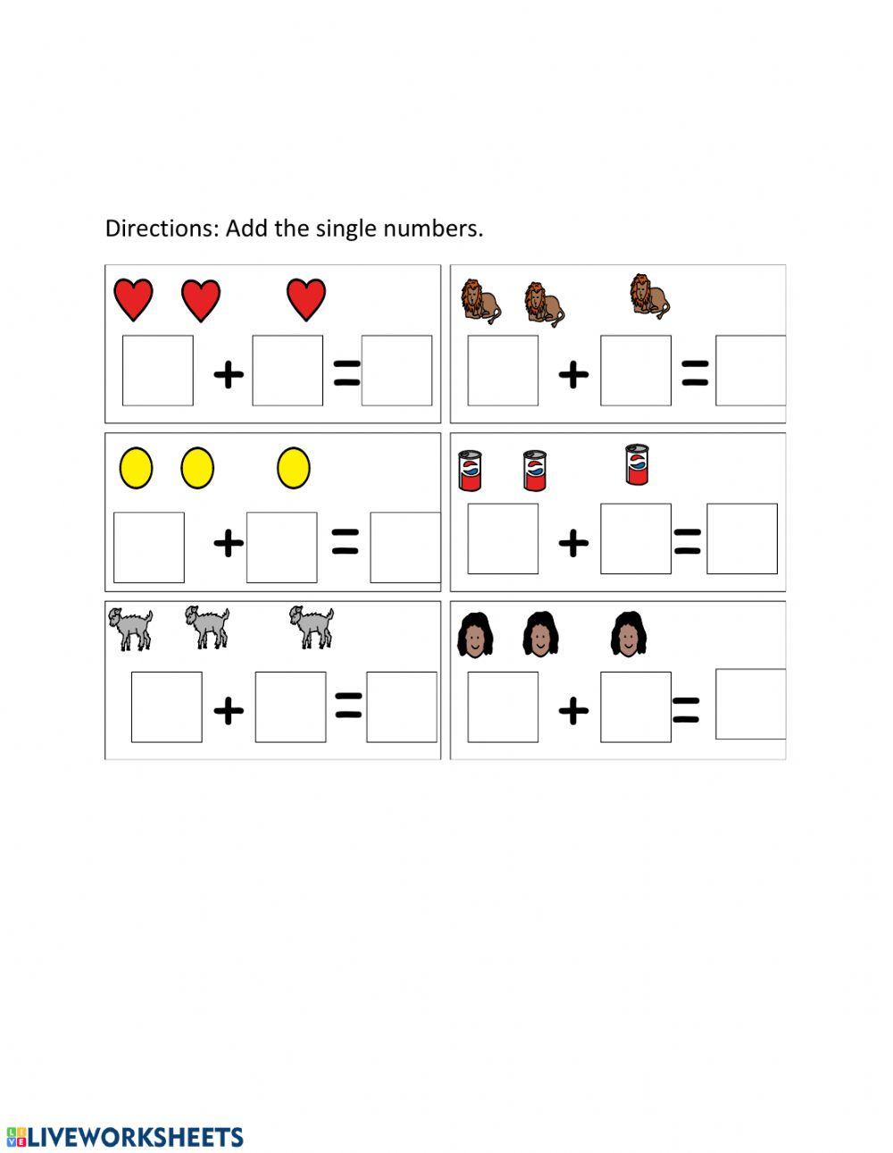 Adding single numbers worksheet | Live Worksheets