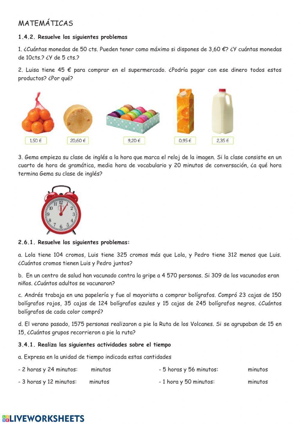 Matemáticas interactive activity | Live Worksheets