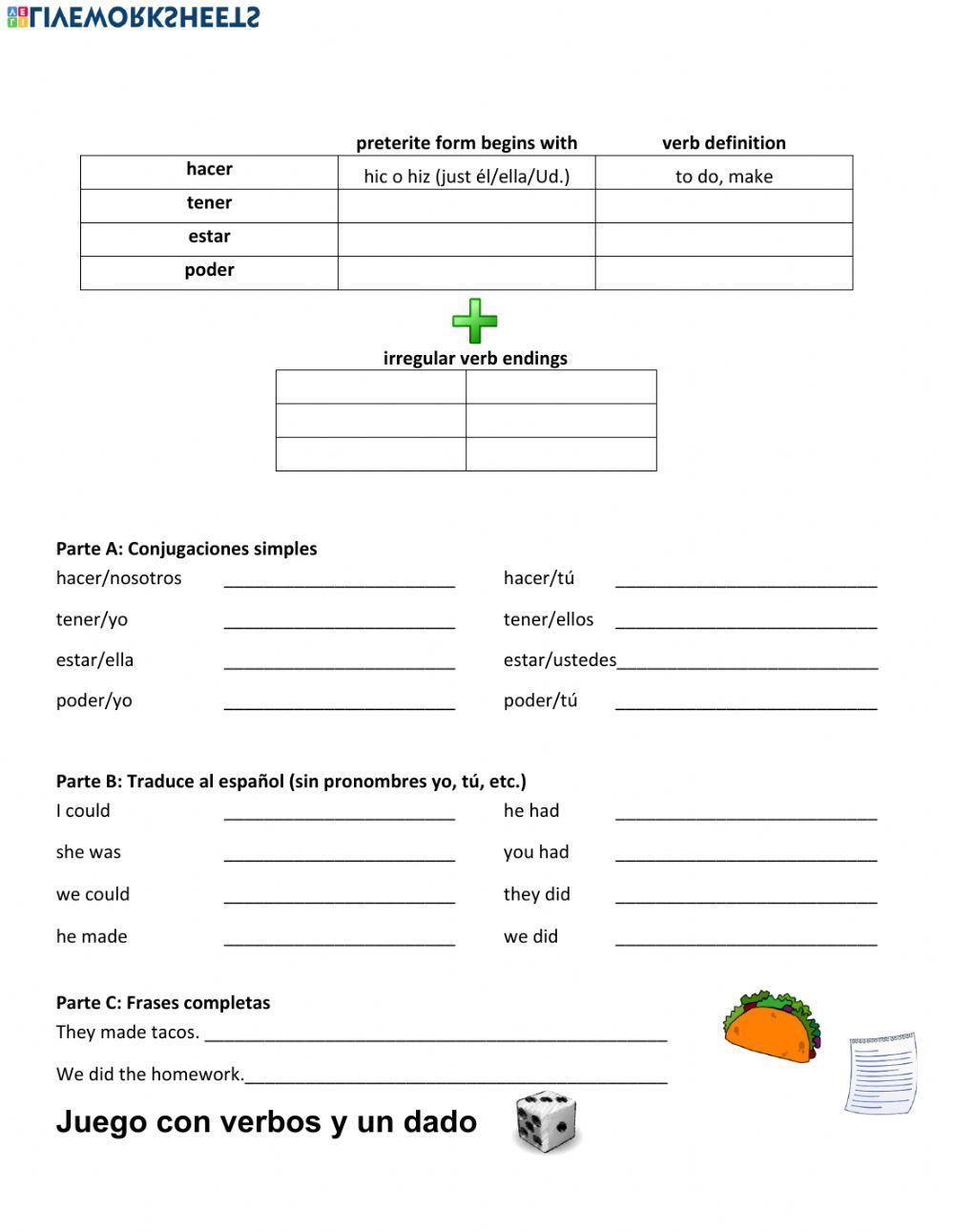 Irregular Preterite 104733 Cavanagh Live Worksheets
