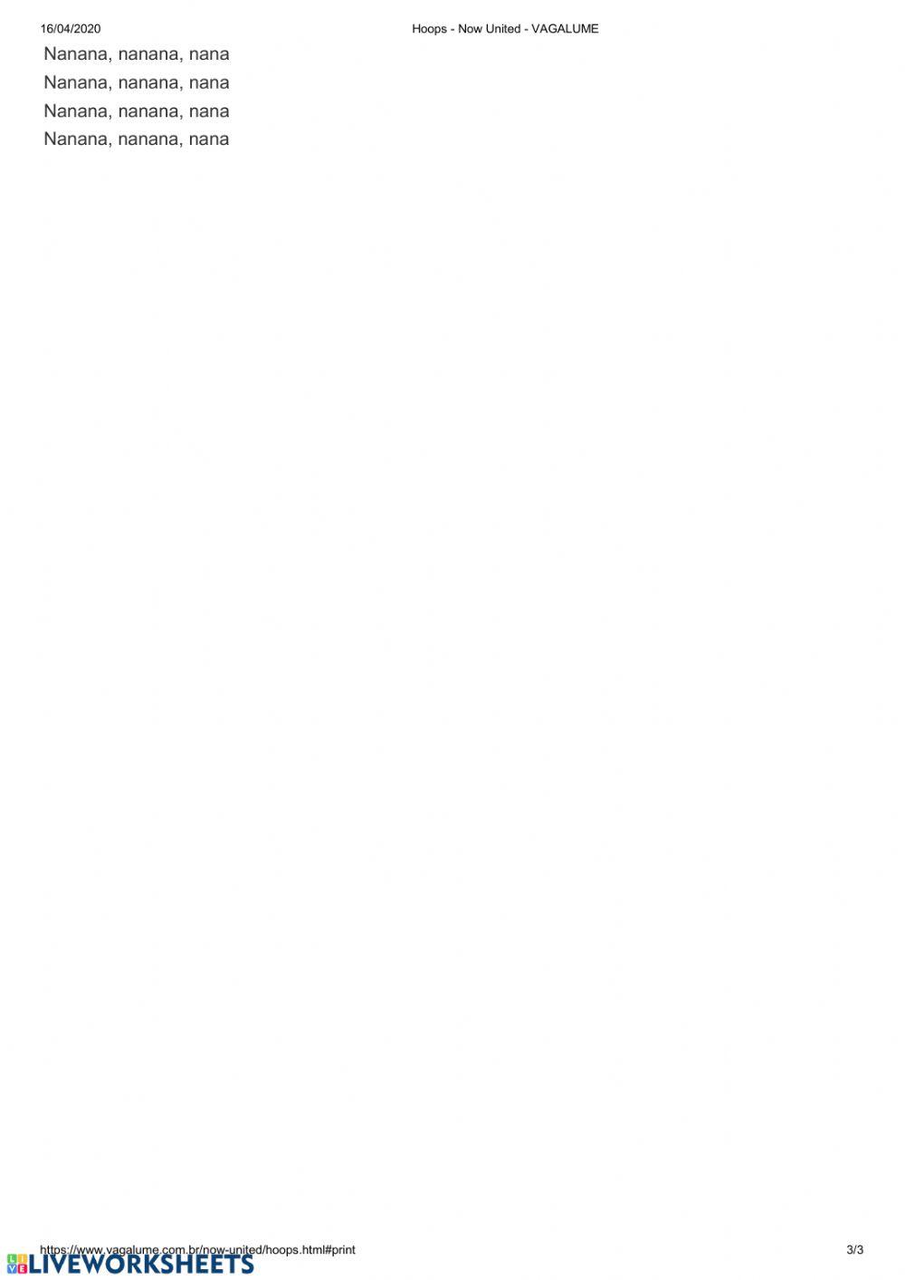 Fill the Blanks ( Hoops by Now United) worksheet | Live Worksheets