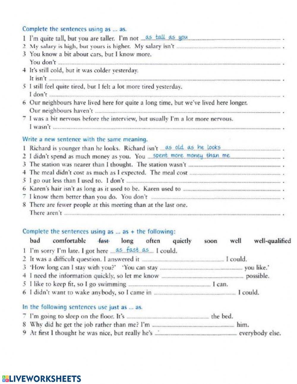 Comparative online exercise | Live Worksheets