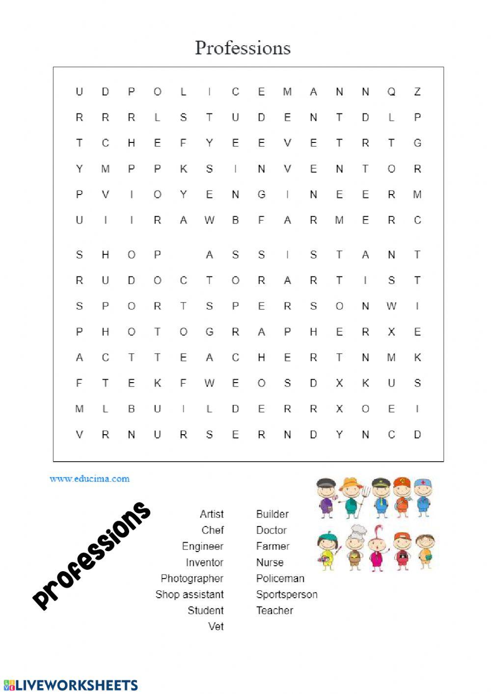 Professions online worksheet for Grade 3 | Live Worksheets