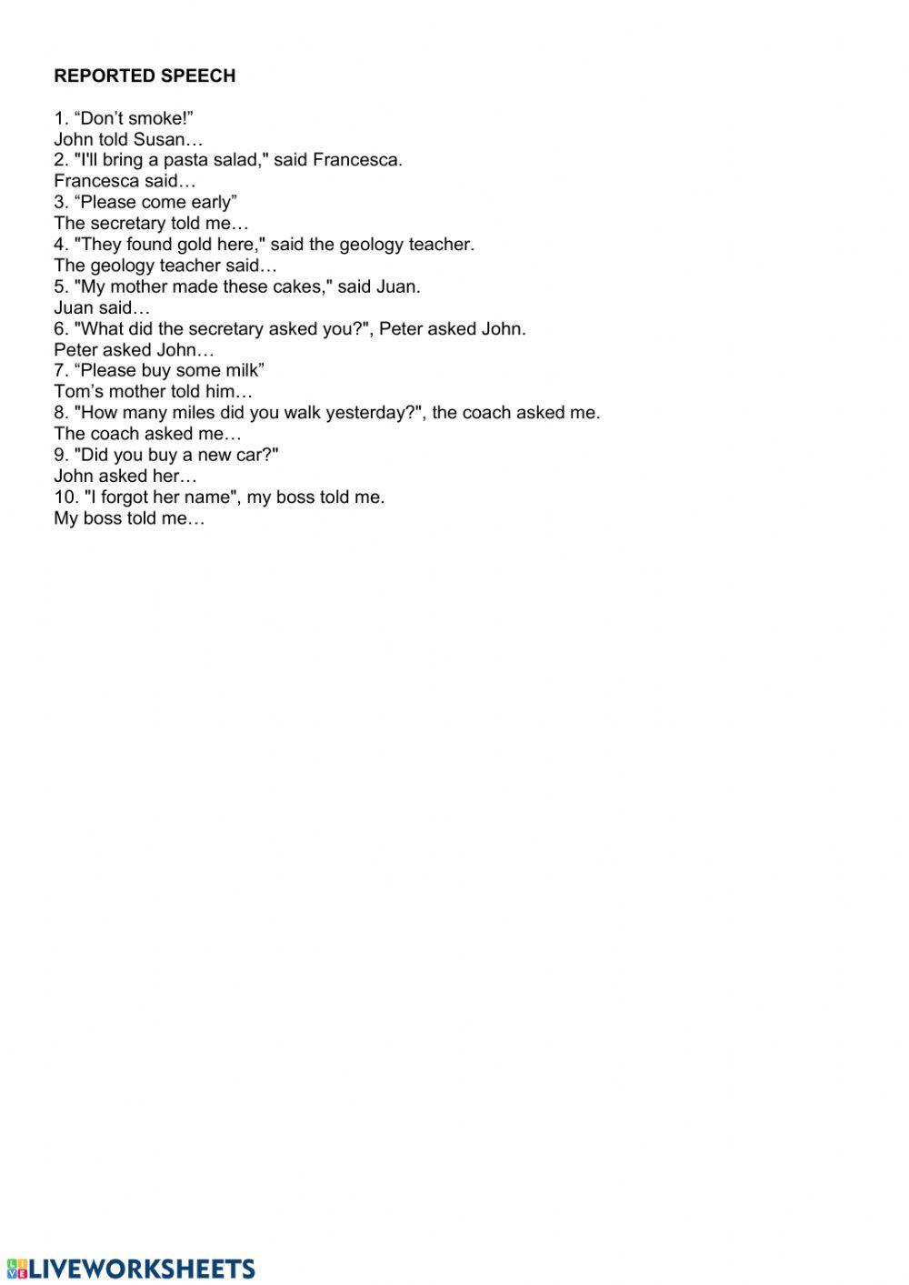 Reported Speech… | Free Interactive Worksheets | 105273