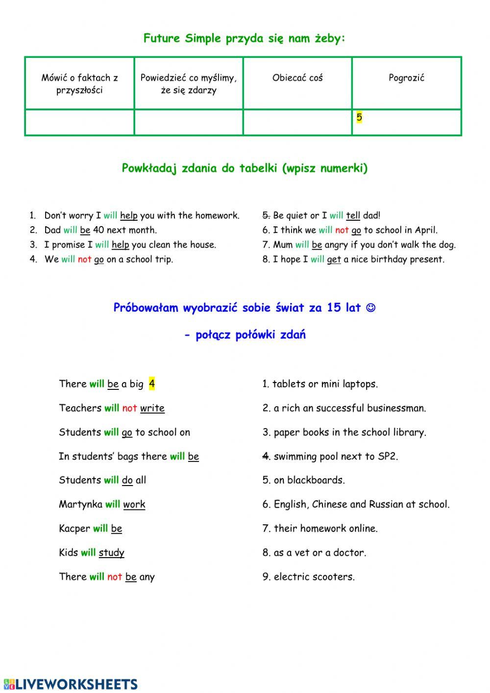 Future Simple for Polish kids worksheet | Live Worksheets