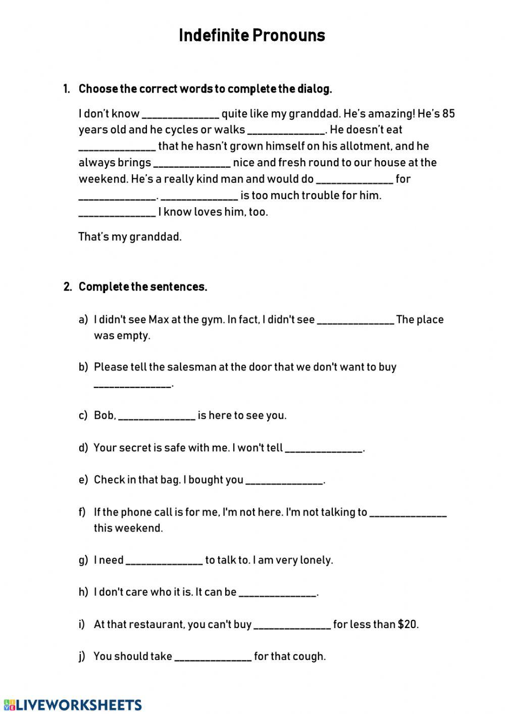 Indefinite Pron… | Free Interactive Worksheets | 106259