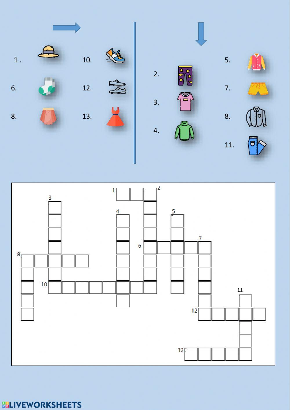 Clothes 2 interactive worksheet | Live Worksheets