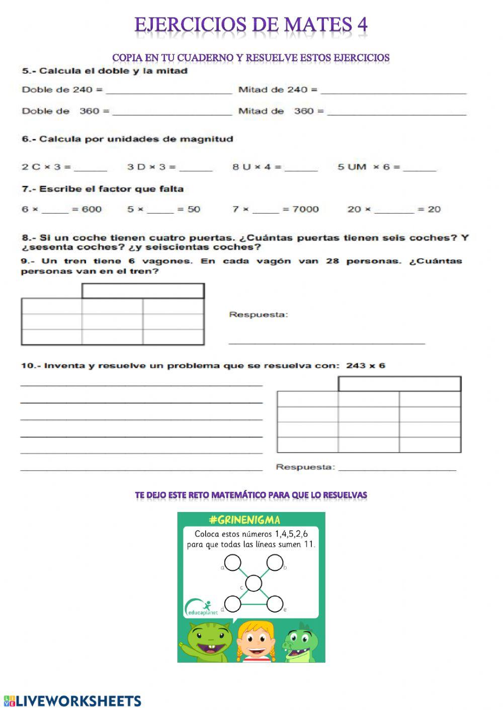 FICHA DE MATEMÁTICAS INTERACTIVA worksheet | Live Worksheets