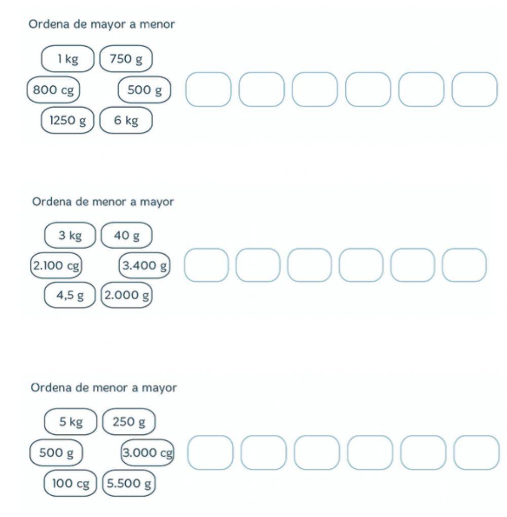 Ordenar masa worksheet | Live Worksheets