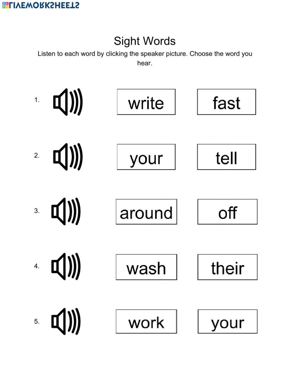 Sight Words activity | Live Worksheets