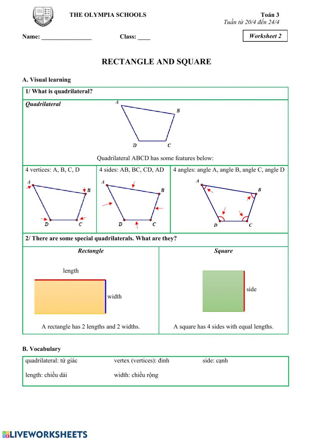 Rectangle and square worksheet | Live Worksheets